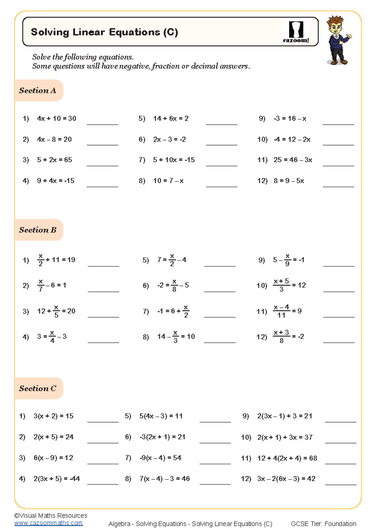 Solving Linear Equations (C) - Practice Questions and Solutions - Studocu