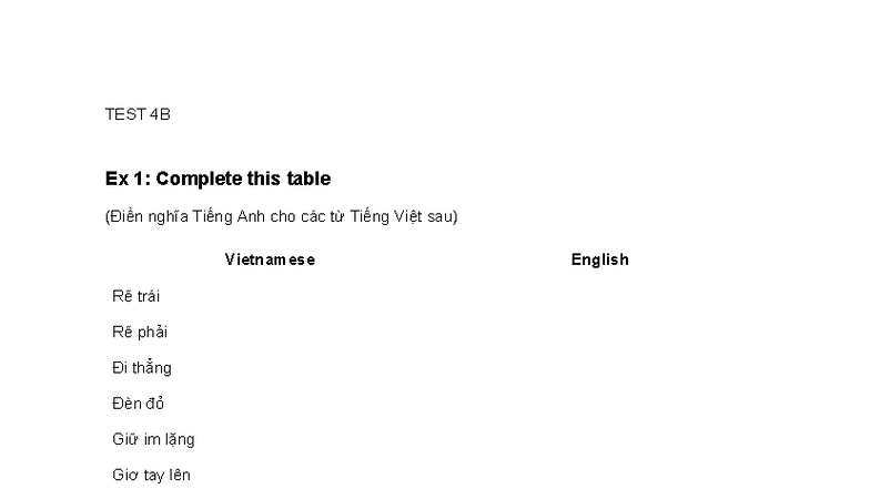 4B - TEST 4B: Vietnamese to English Translation Exercises - Studocu