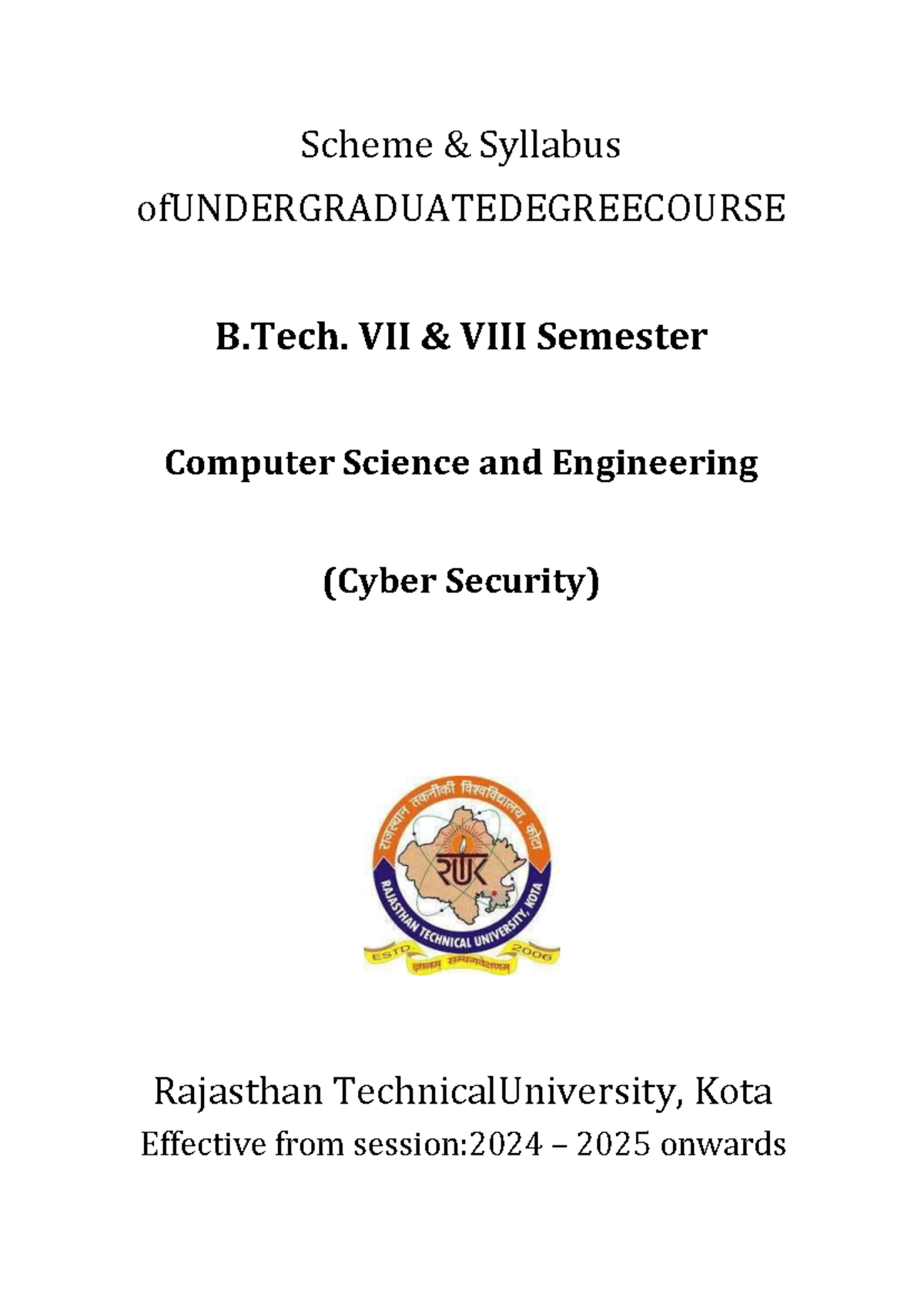 Cyber Security Syllabus for B.Tech. VII Sem (2024-2025) - Studocu
