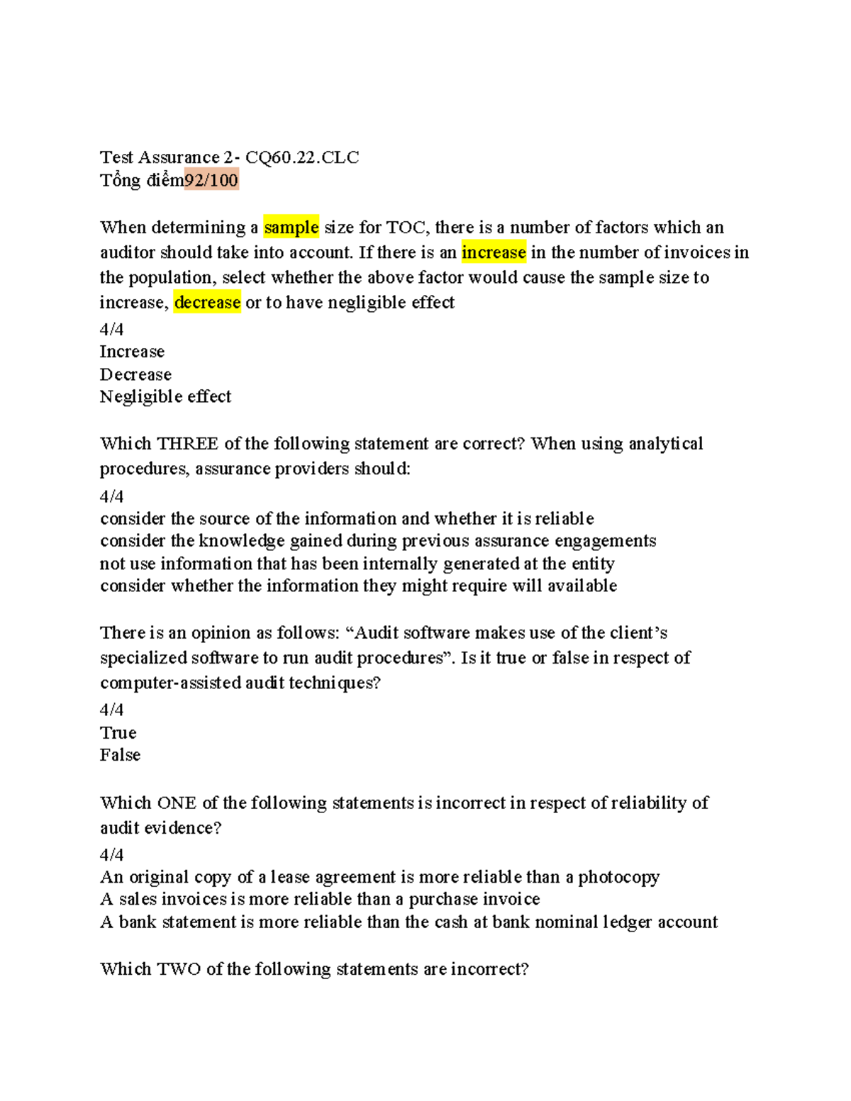 Test Assurance CQ60.22.CLC Sample Size Determination and Audit ...