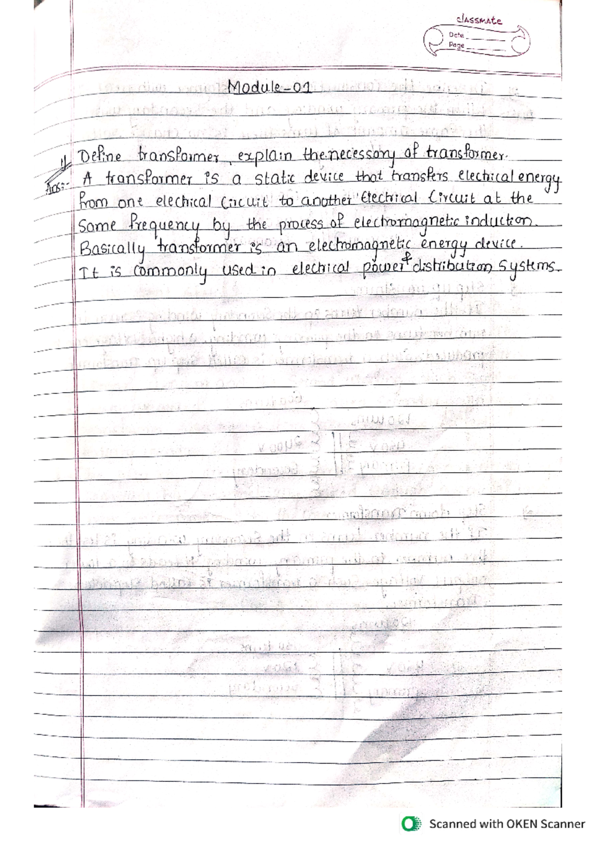 TG module 1 notes - classmate Date Page Define transformer explain the ...