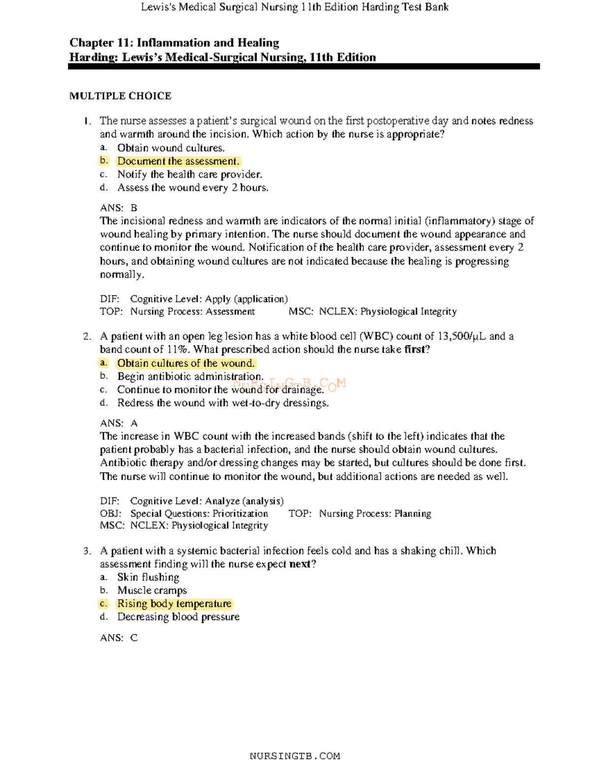 Chapter 11 med surg exam - NURSINGTB Chapter 11: Inflammation and ...