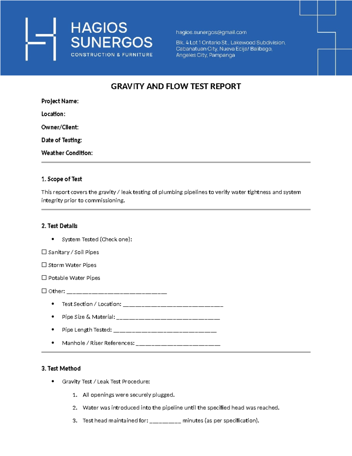 Gravity and Flow Test Report: Plumbing Pipeline Integrity Assessment ...