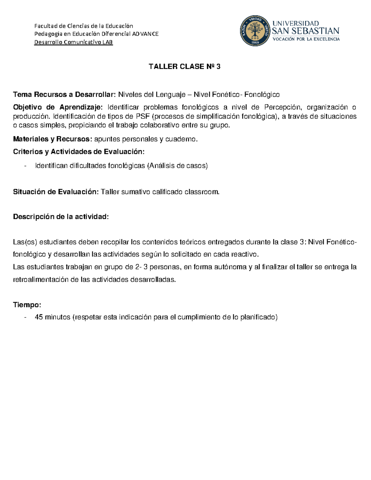 Taller 3: Guía de Evaluación Fonética y Fonológica - Sumativa Classroom ...