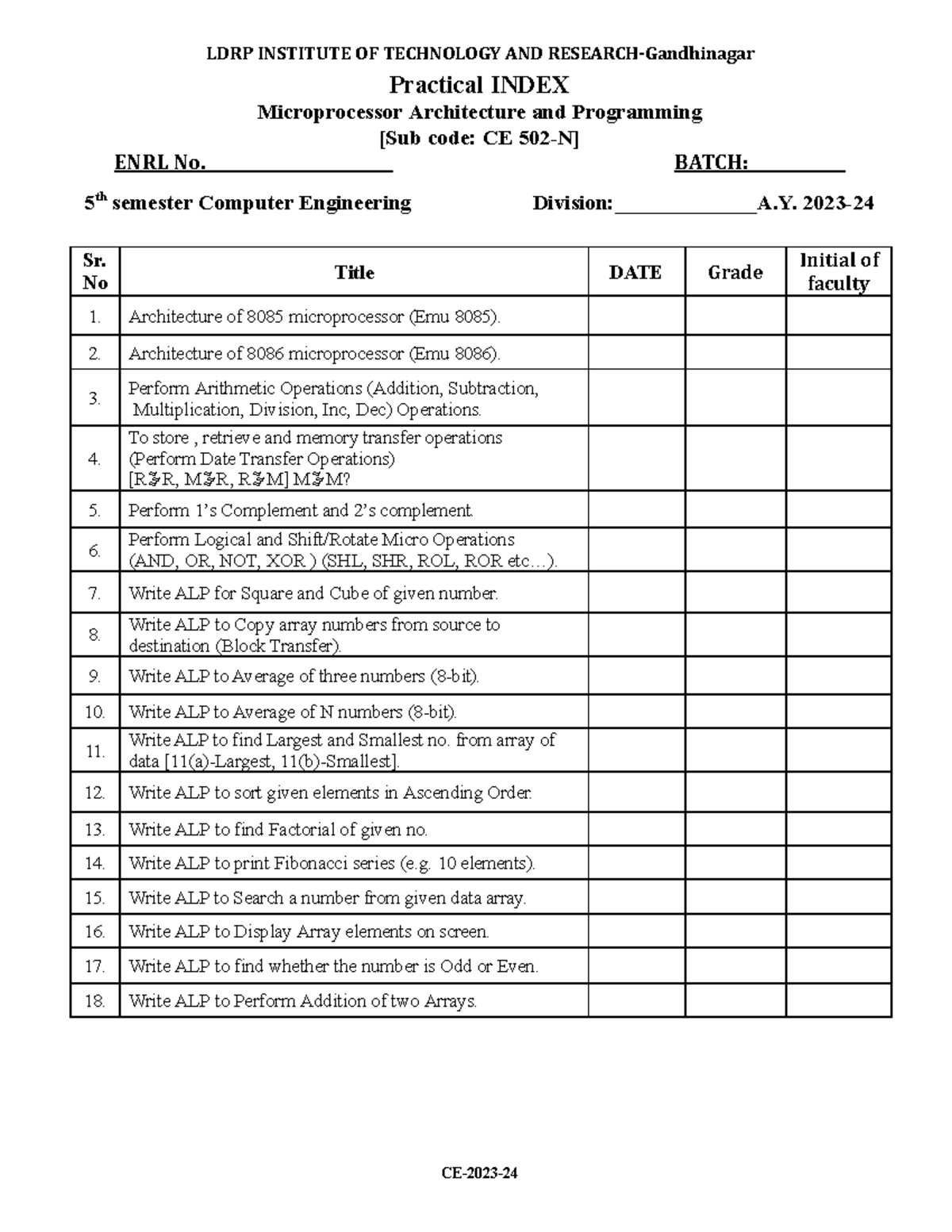 Microprocessor Practical Notes CE 502-N for 5th Sem Students - Studocu