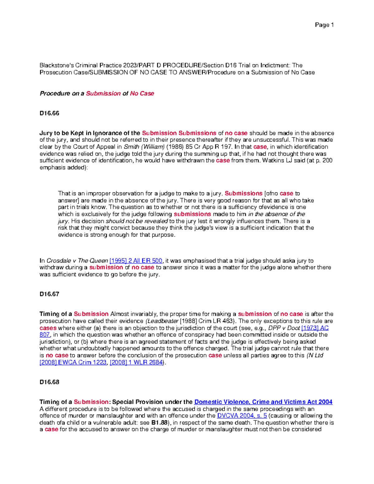 Procedure for Submitting No Case to Answer (D16) in Criminal Trials ...