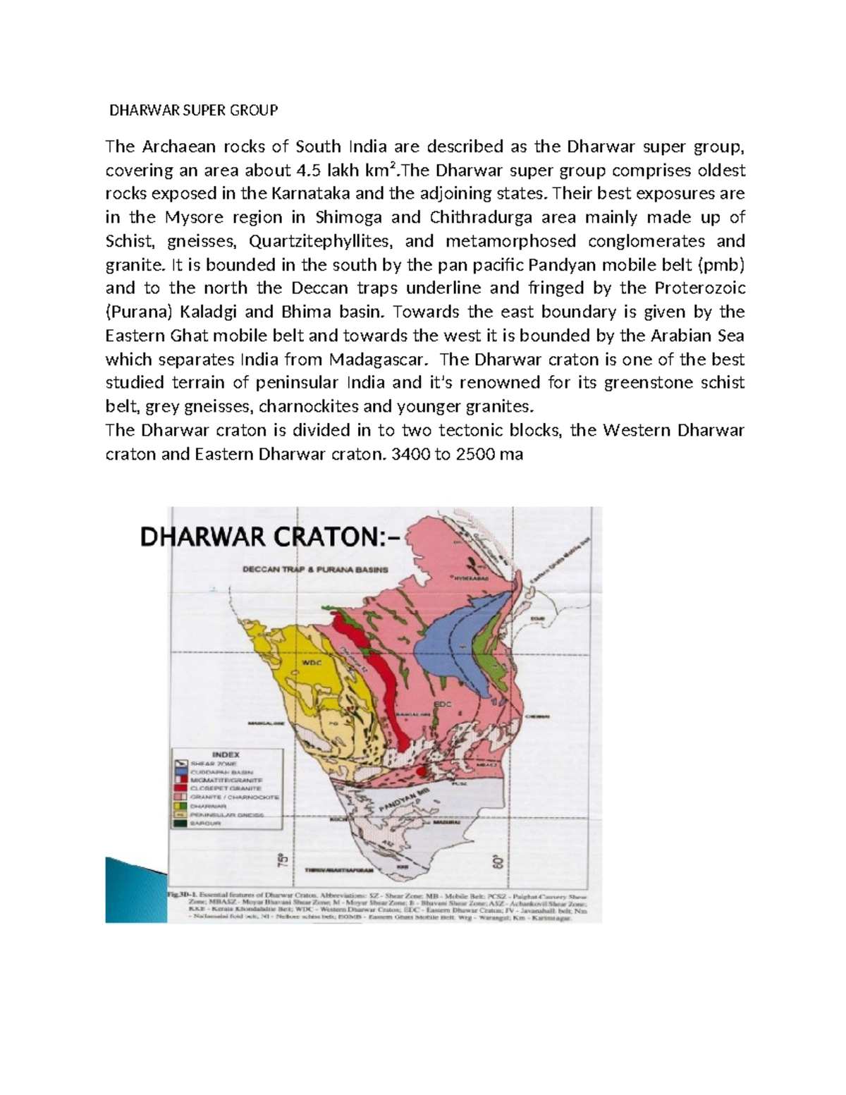 Dharwar Super Group: Geology and Tectonics of South India - Studocu