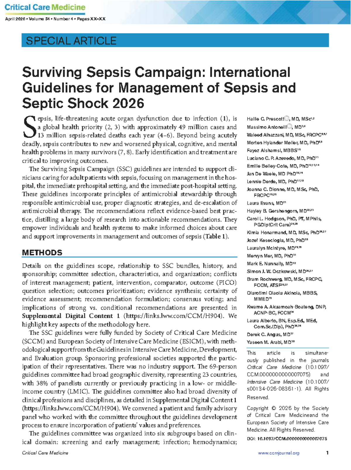 Surviving Sepsis Campaign Guidelines 2026: Management of Sepsis & Shock ...