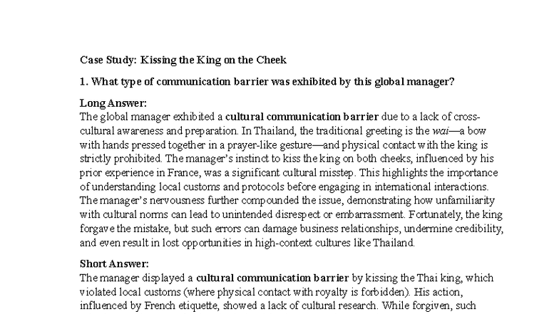 Case Study: Cultural Communication Barriers and Globalization Insights ...