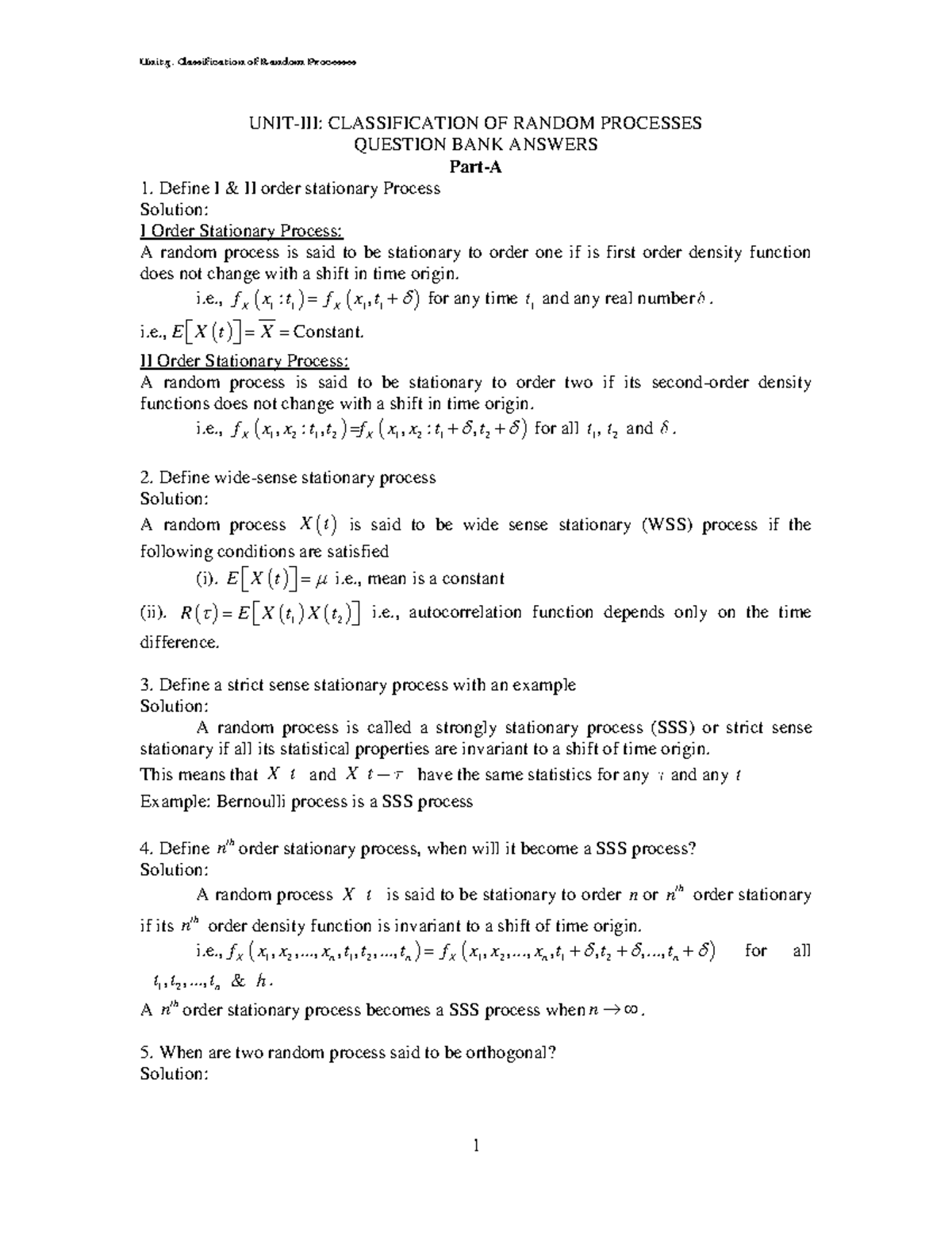 Classification of Random Processes - LECT Notes (ENGR 202) - Studocu