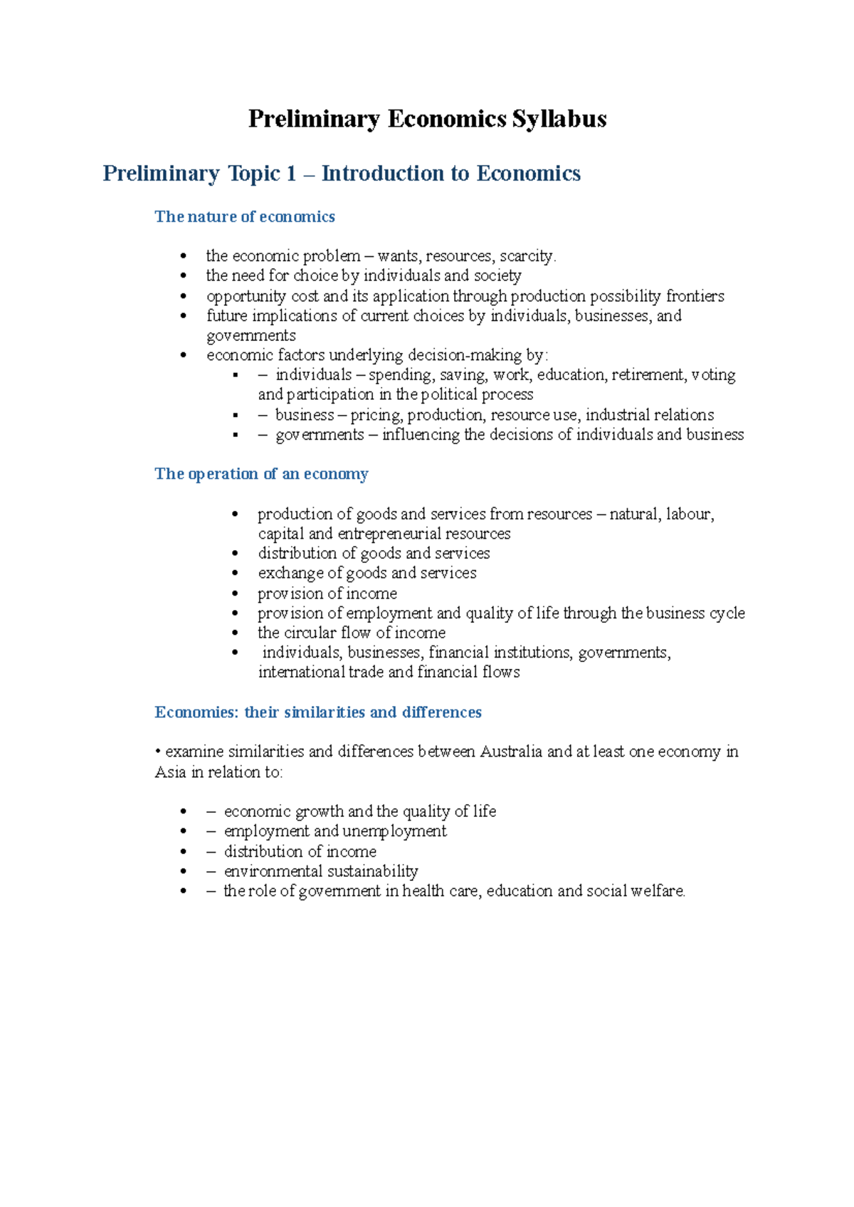 Preliminary Economics Topic 1: Overview of Economic Principles - Studocu