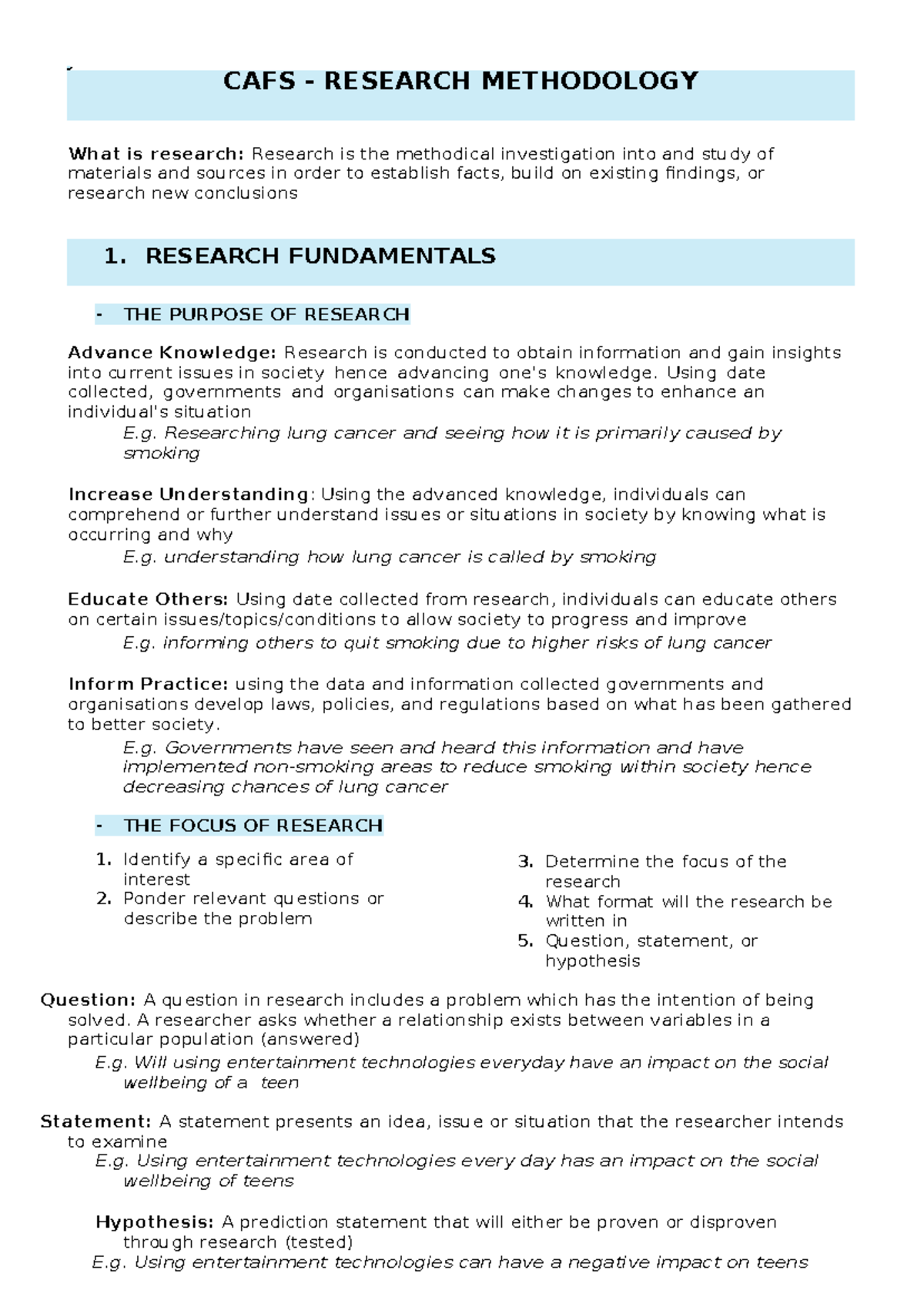 CAFS 2 Research Methodology: Understanding Research Fundamentals - Studocu