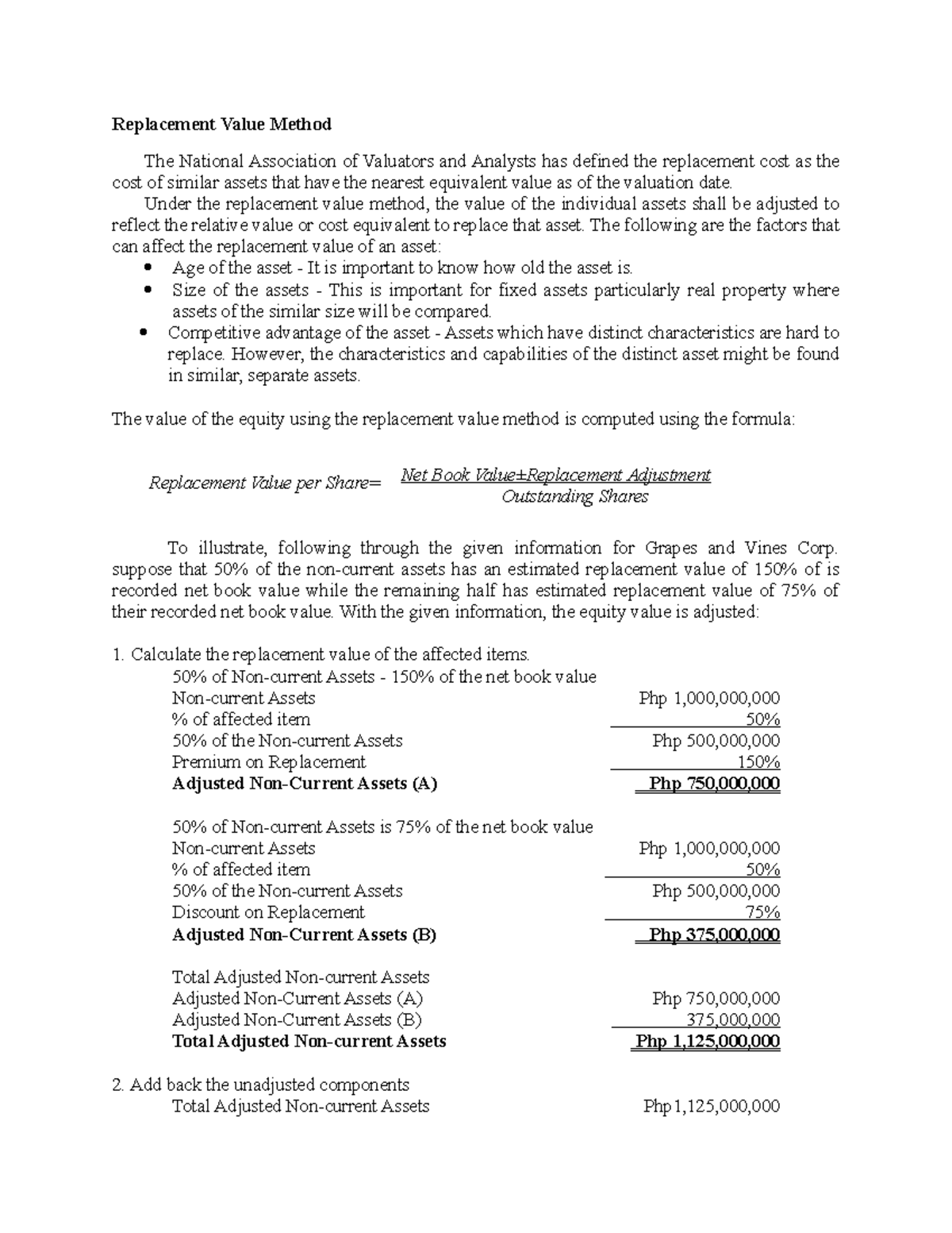 Replacement Value & Reproduction Value Methods Guide - Studocu