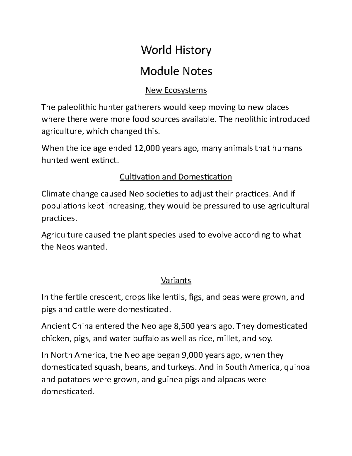 World History Module 2: Ecosystems, Agriculture, and Urban Origins ...