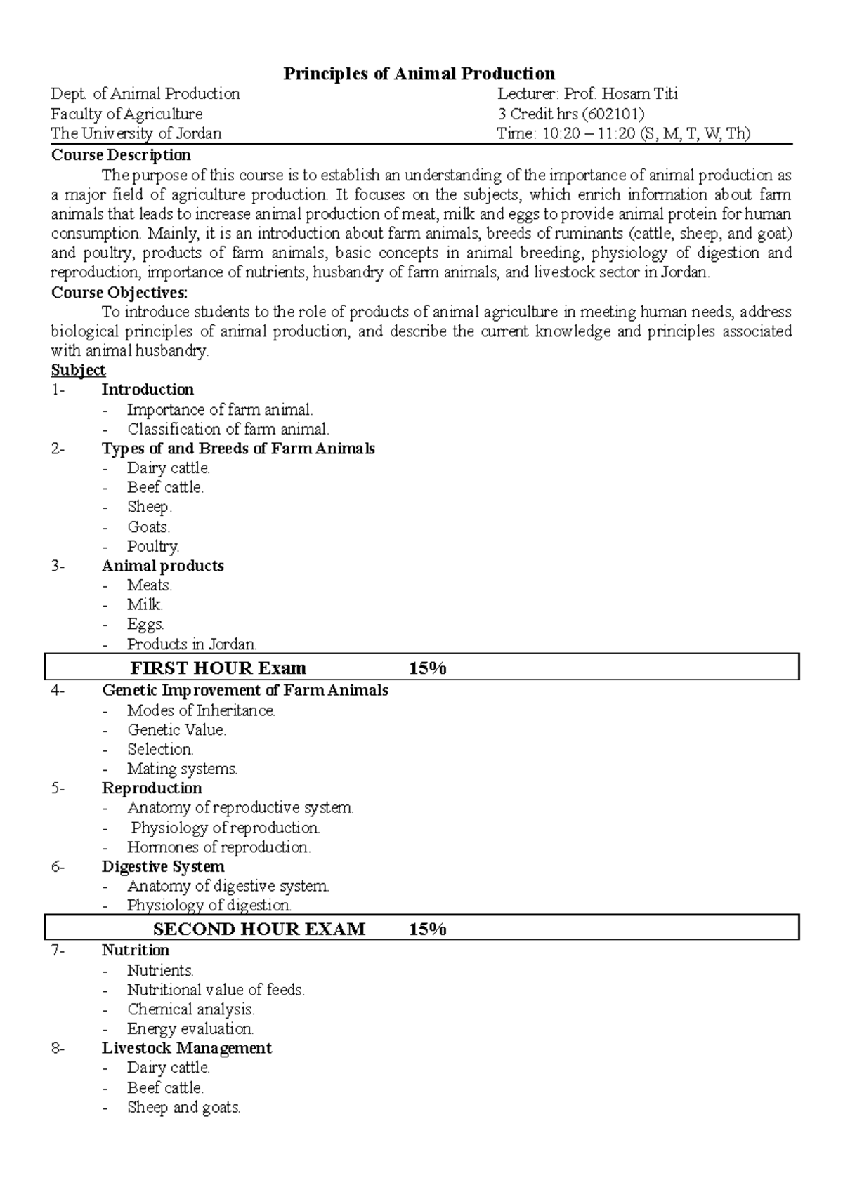 Outline of Principles of Animal Production (602101) - Final Exam Prep ...