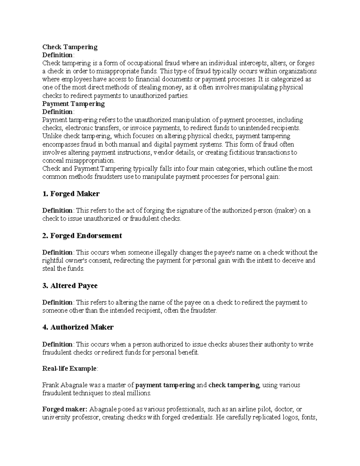 Check and payment tampering - Check Tampering Definition: Check ...