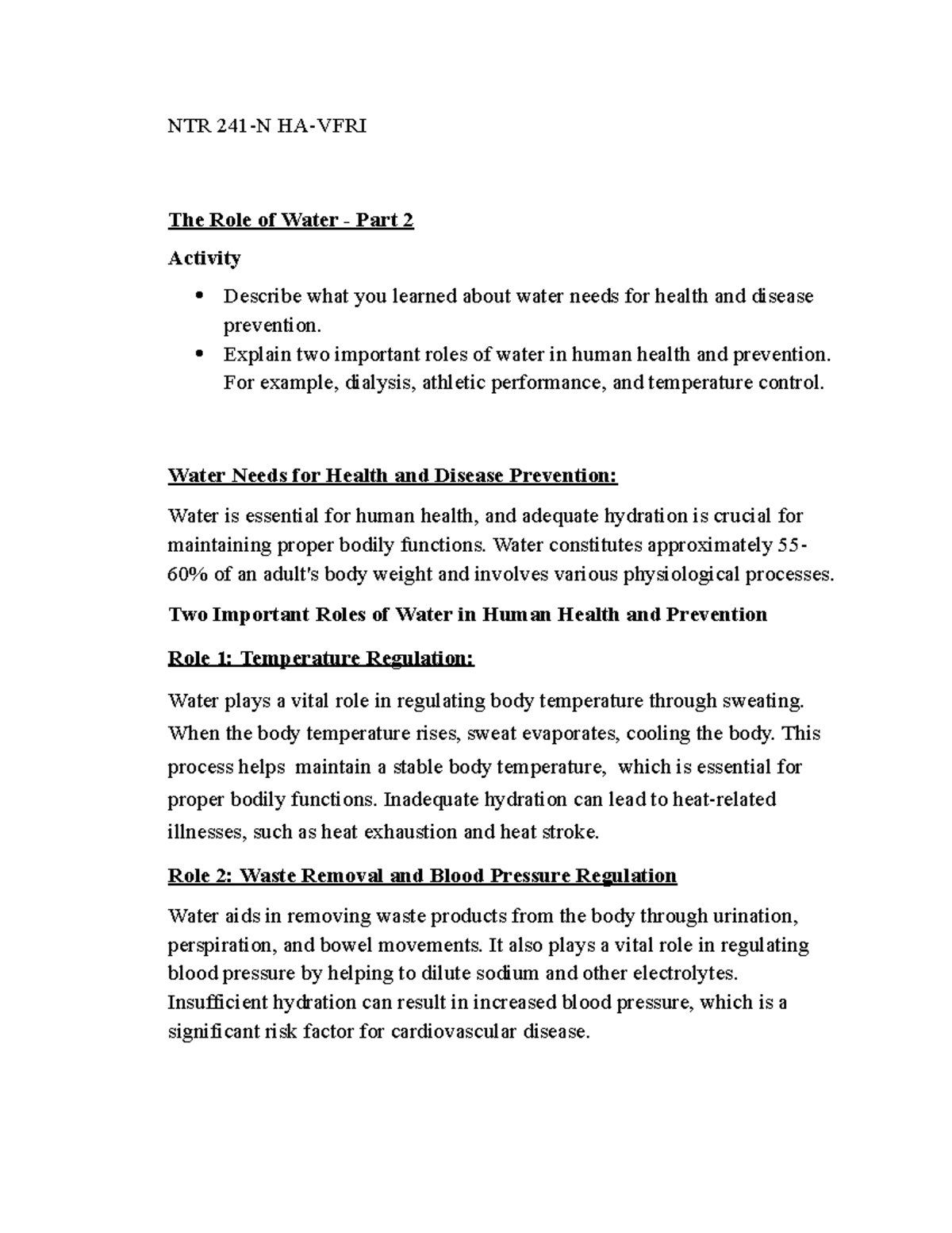 The Role of Water Part 2 - NTR 241-N HA-VFRI The Role of Water - Part 2 ...