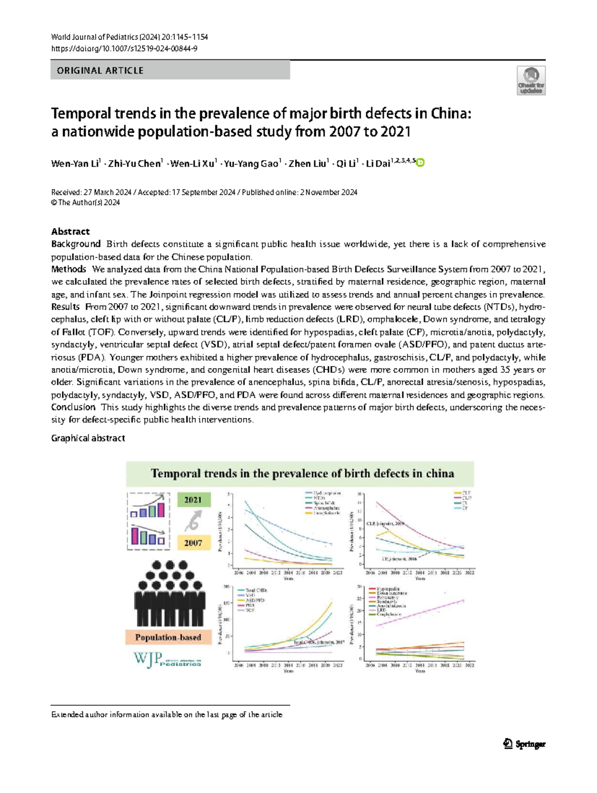 Trends in Major Birth Defects in China (2007-2021): A Nationwide Study ...