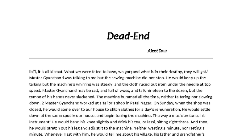 Dead End - summarised note on Dead End - Dead-End Ajeet Cour ibiji, it ...