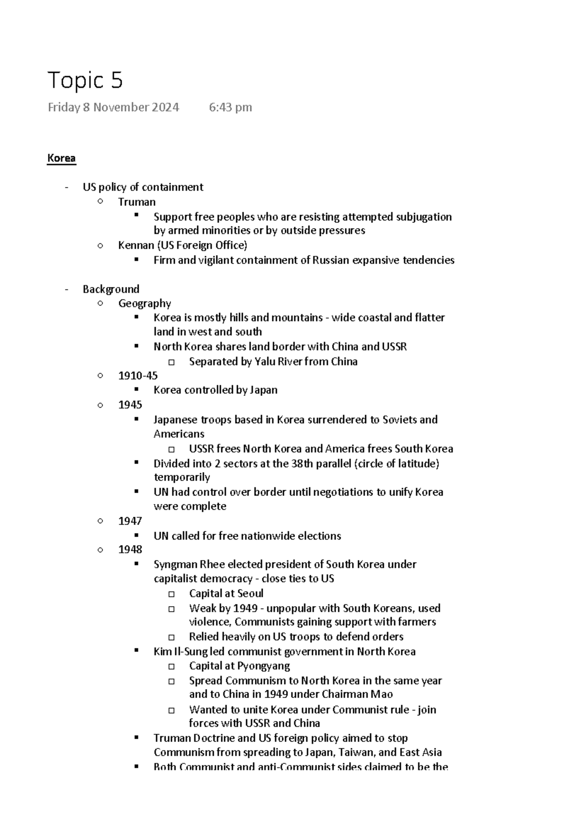CIE IGCSE History Topic 5: Containment of Communism in Korea - Studocu