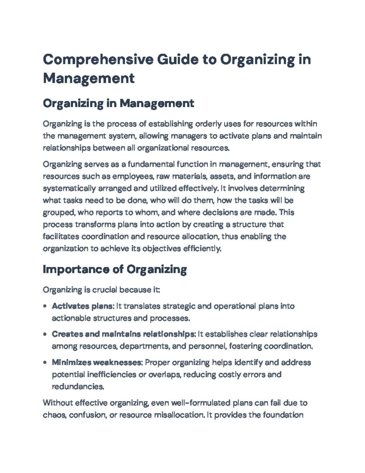 Organizing in Management: Concepts, Theories & Structures (MGMT 101 ...