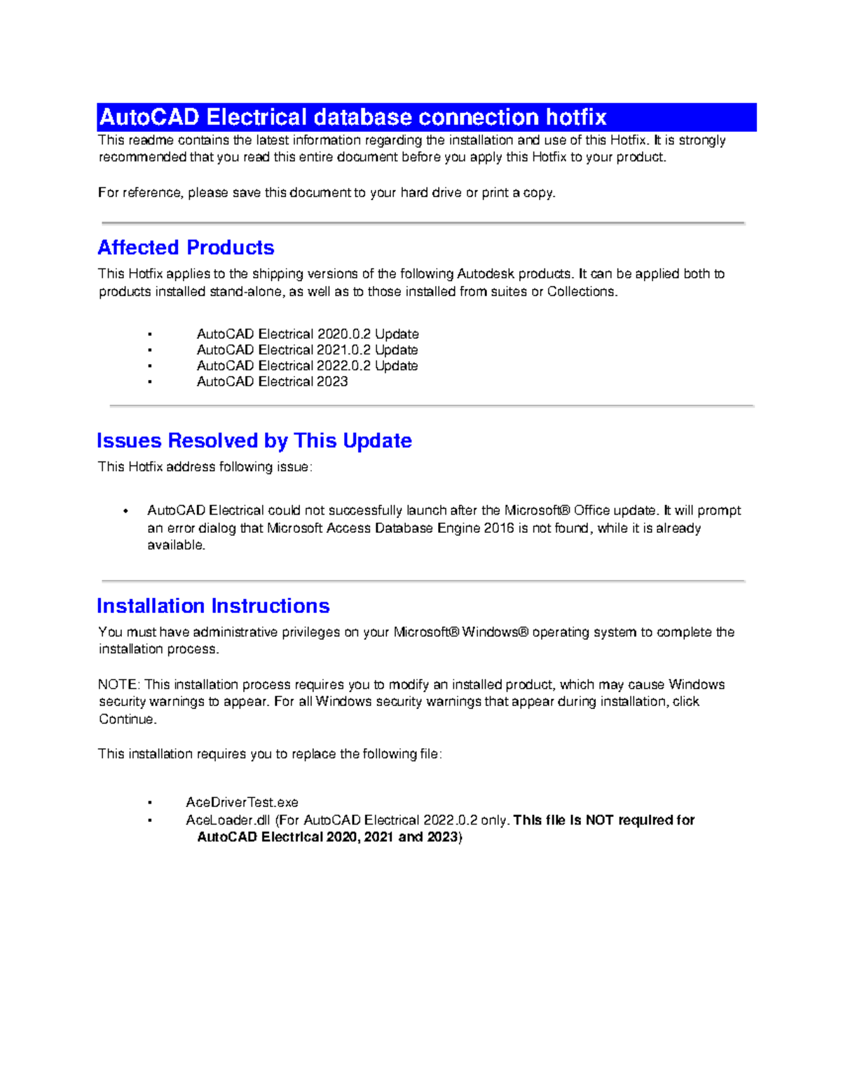 AutoCAD Electrical Database Connection Hotfix Installation Guide - Studocu