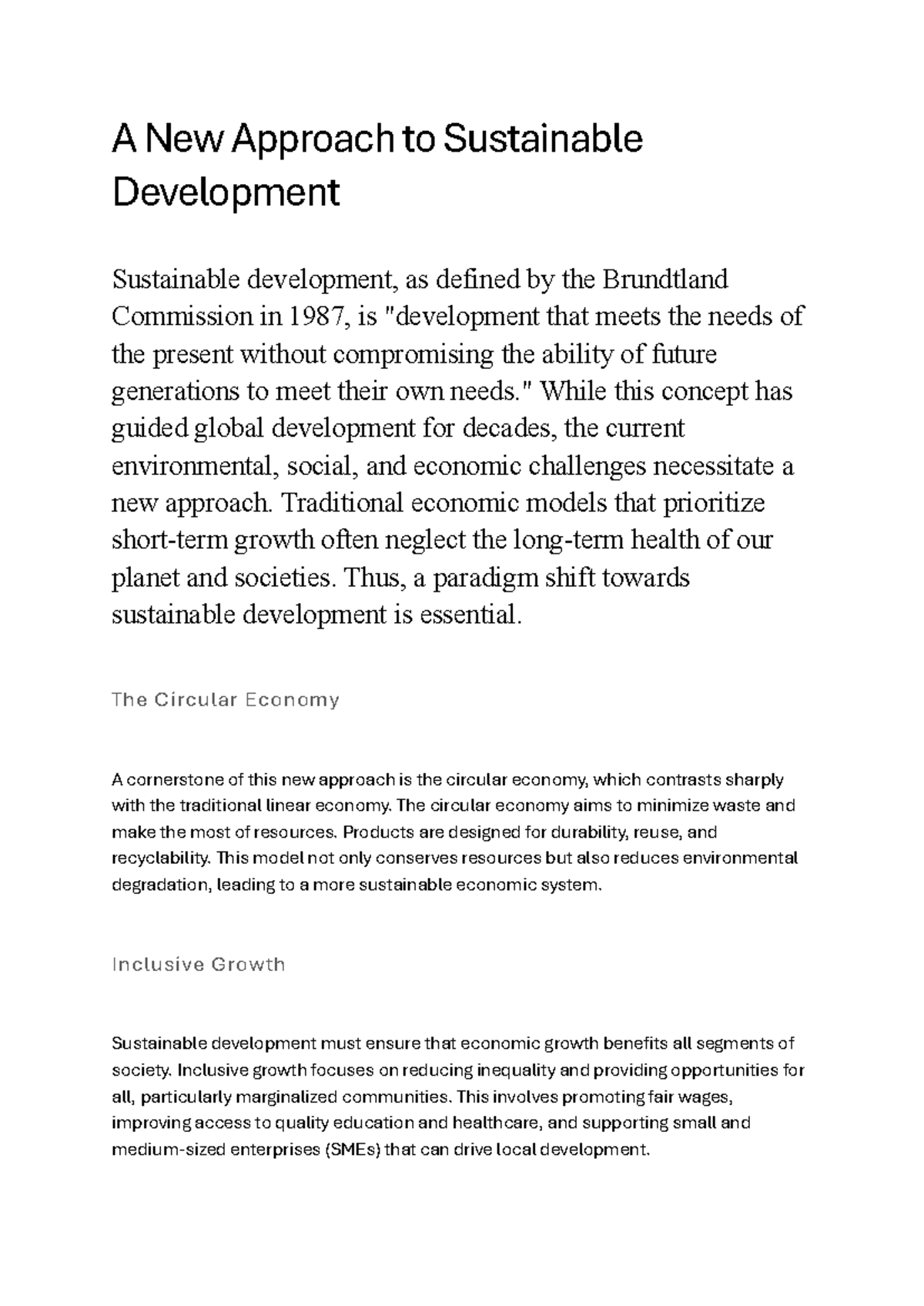 A New Approach to Sustainable Development: Strategies for the Future ...