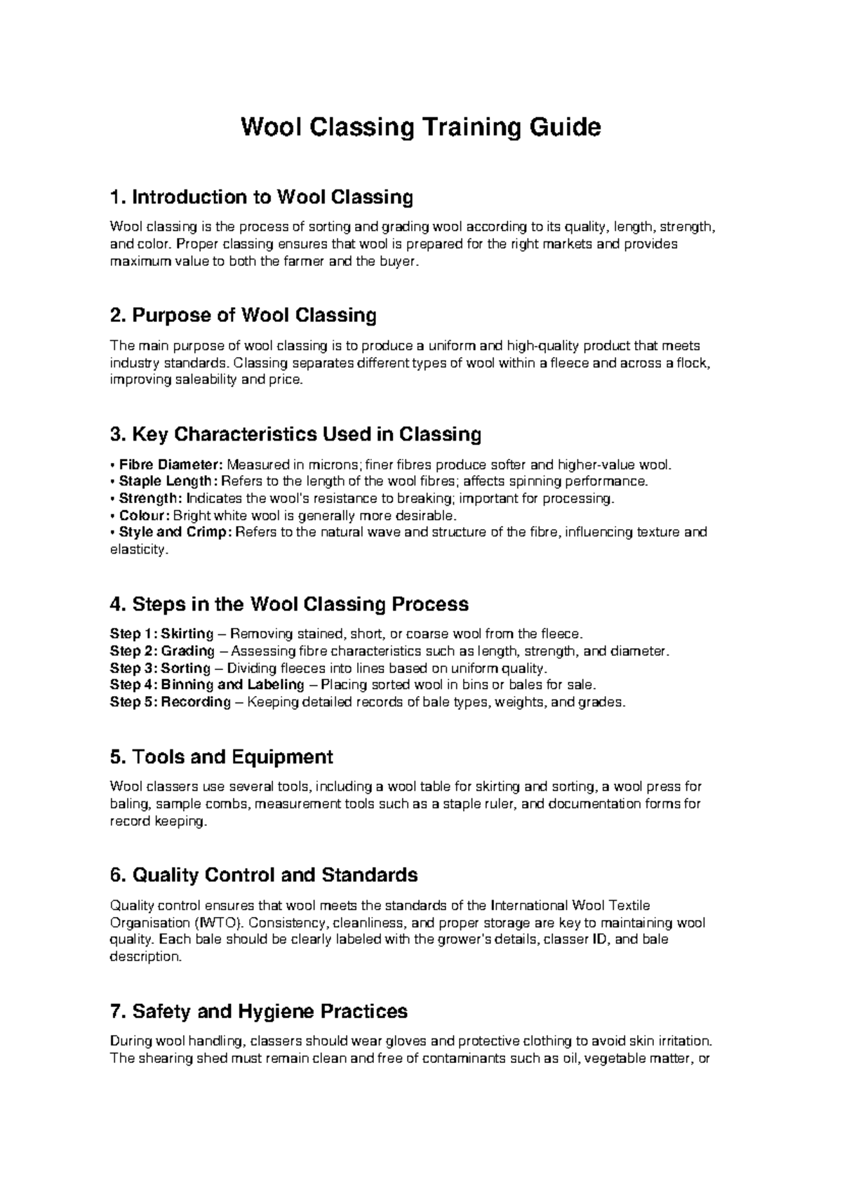 Wool Classing Training Guide: Key Techniques & Best Practices - Studocu