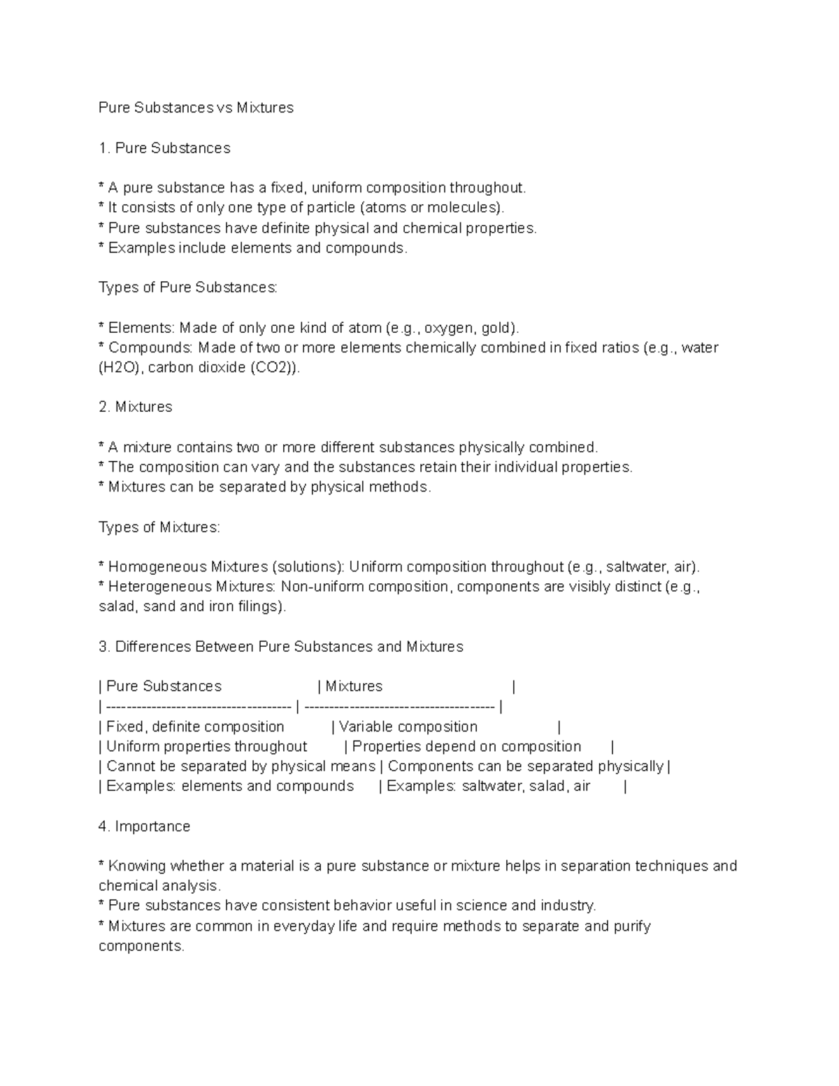 Pure Substances vs Mixtures: Key Differences and Examples - Studocu