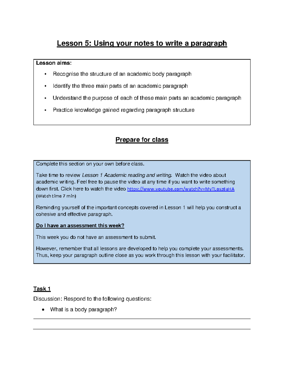 Lesson 5: Crafting Effective Academic Paragraphs Using Your Notes - Studocu