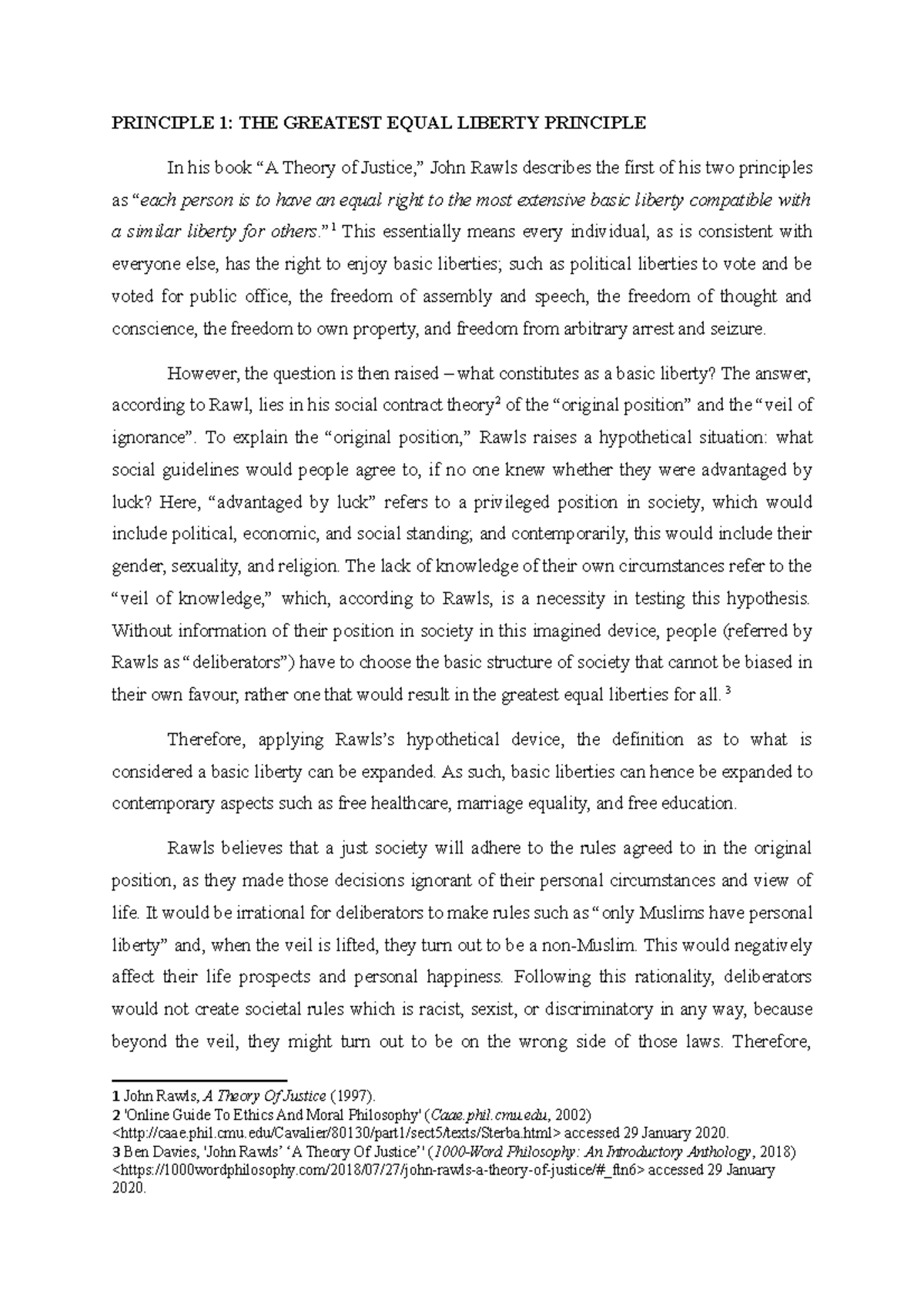 John Rawls' Theory of Justice: Greatest Equal Liberty Principle ...
