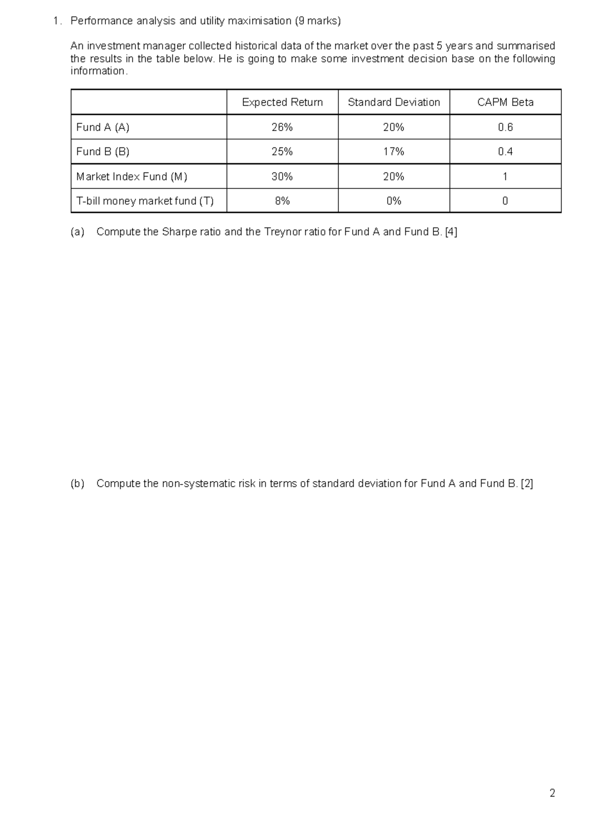 AFIN3052 2022S1 - Performance Analysis & Utility Maximization Exam ...