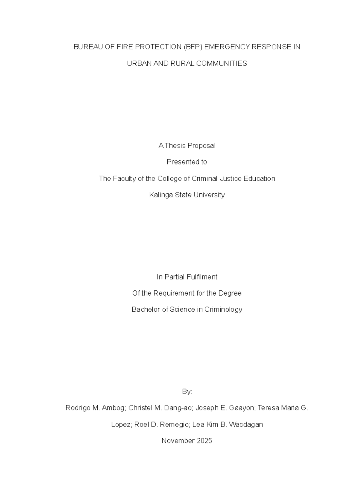 BFP Emergency Response Challenges in Urban & Rural Areas: A Thesis ...