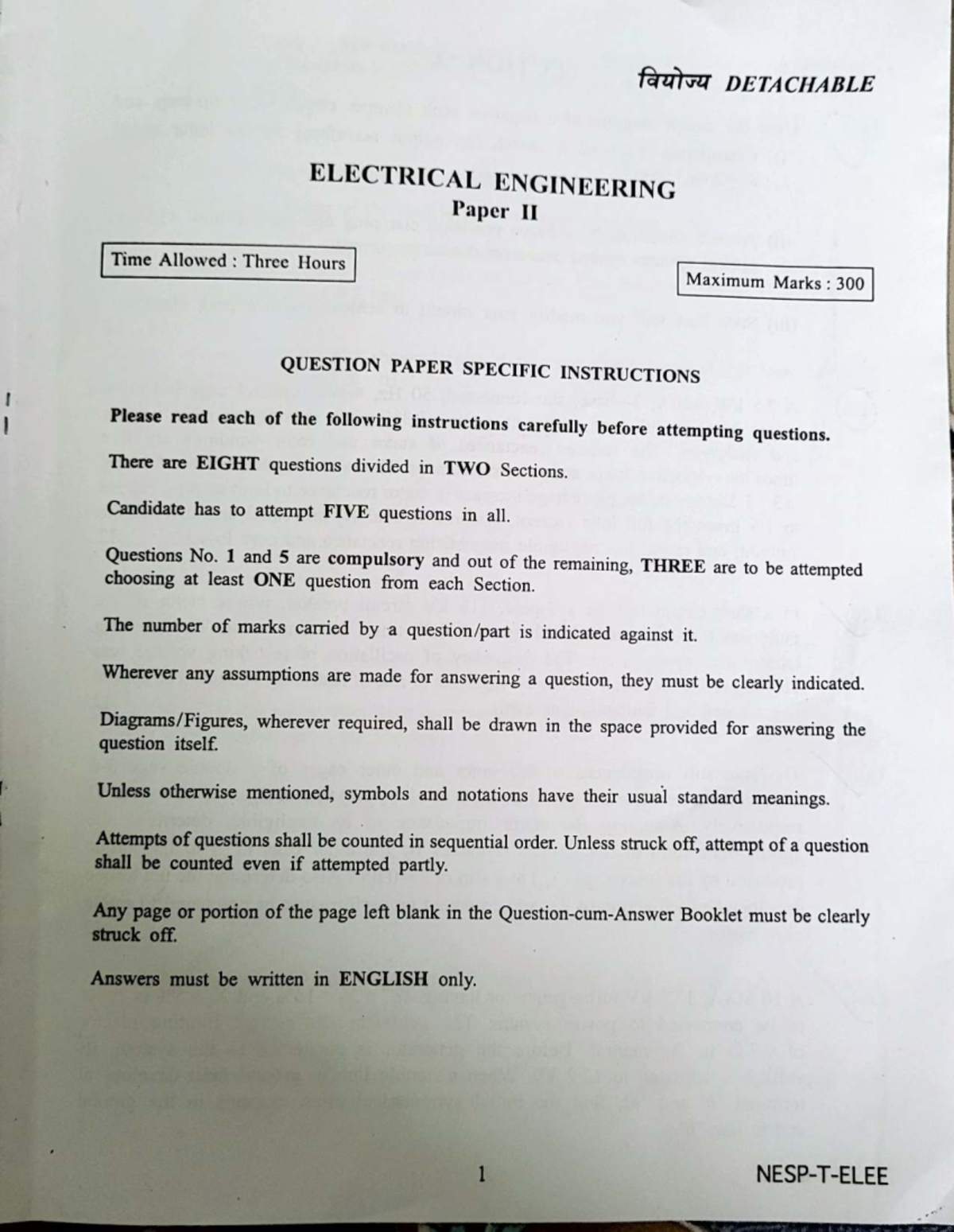 ESE Mains 2025 (Electrical Engineering) Paper II Question Paper - Studocu