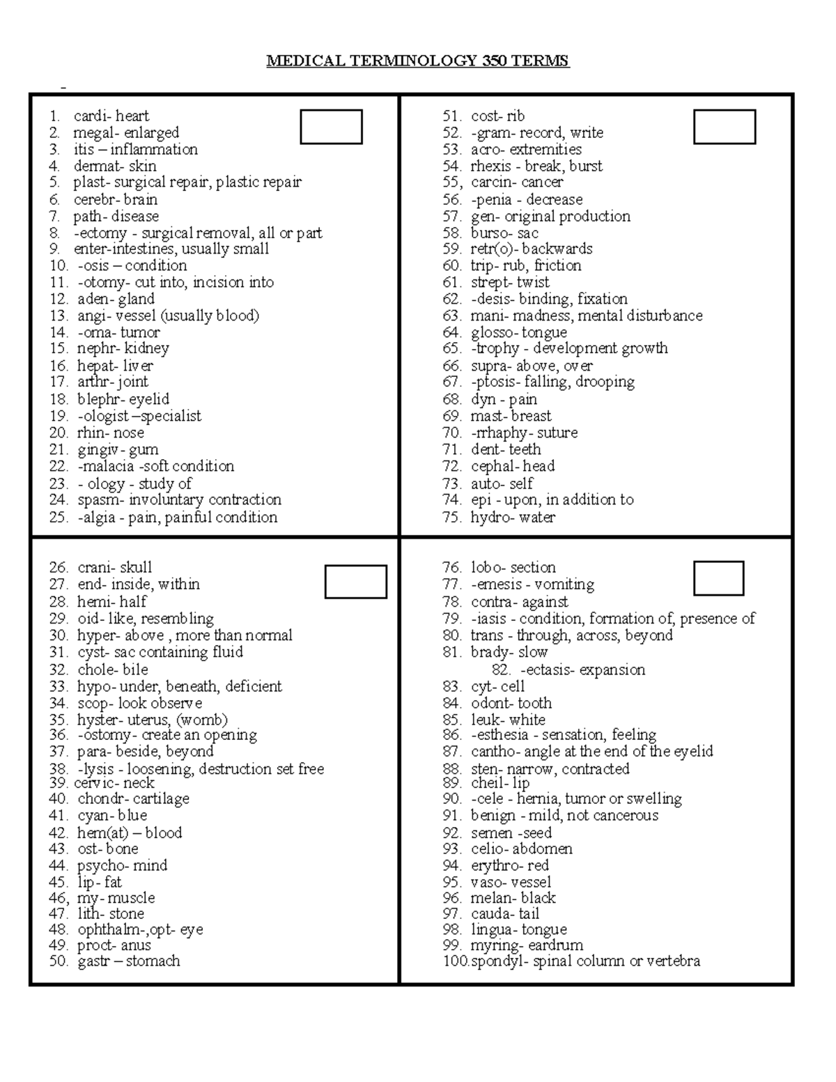 Medical Terminology Study Guide: 350 Key Terms and Definitions - Studocu
