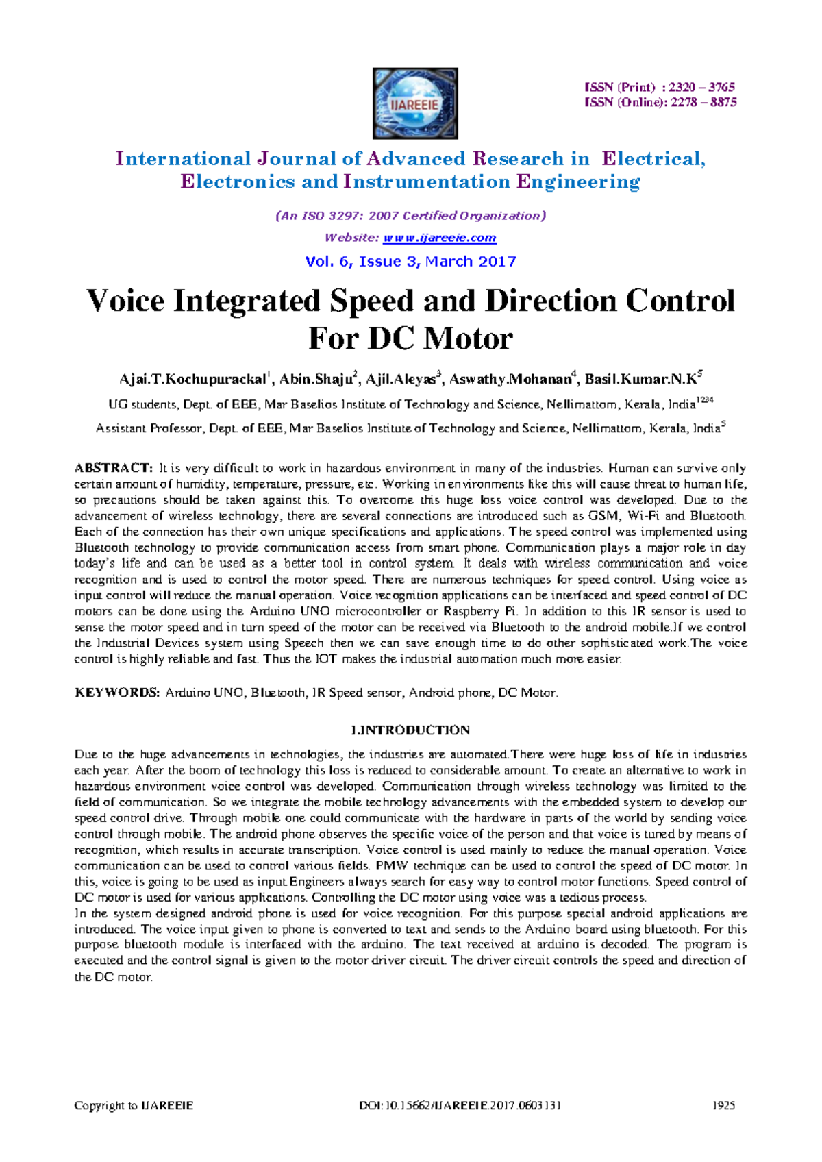 Voice-Controlled DC Motor Speed & Direction Using Arduino (EEE9) - Studocu