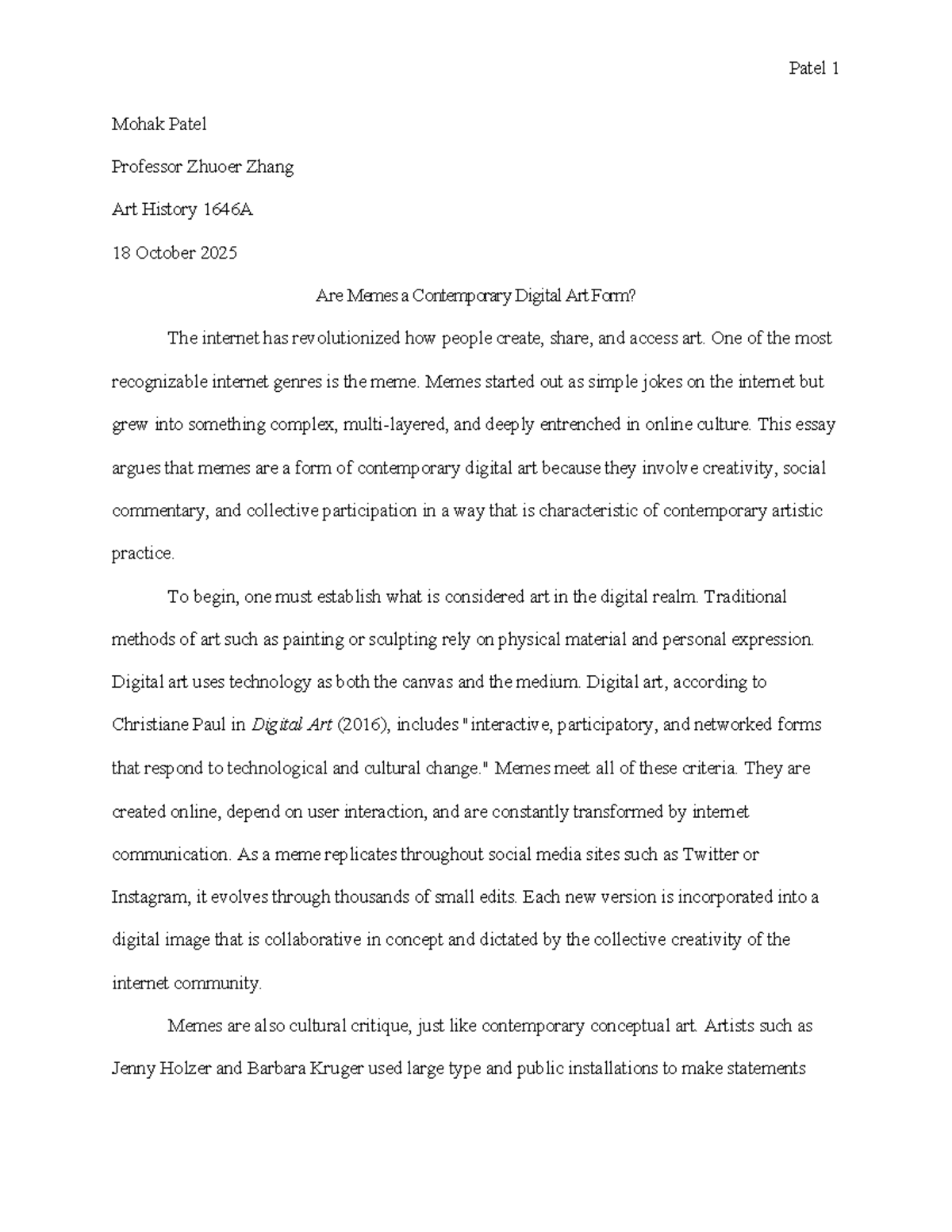 AH1646A Essay: Are Memes a Contemporary Digital Art Form? - Studocu