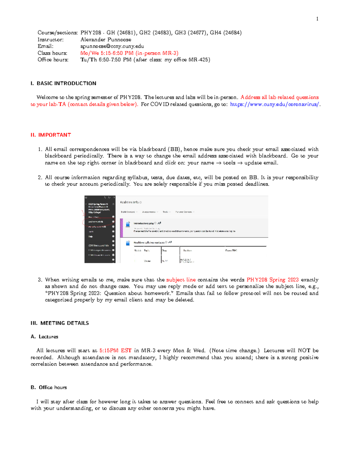Intro PHY 208Sp2023 - 1 Course/sections: PHY208 - GH (24681), GH2 (24683), GH3 (24677), GH4 ...