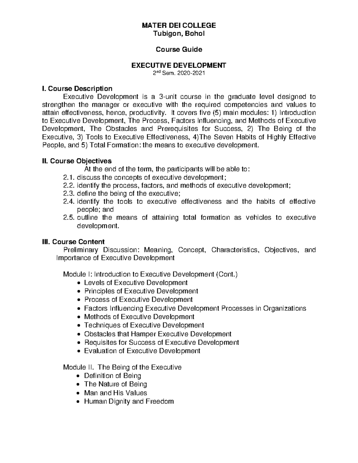 Course Syllabus: Executive Development (2nd Sem 2020) - Studocu