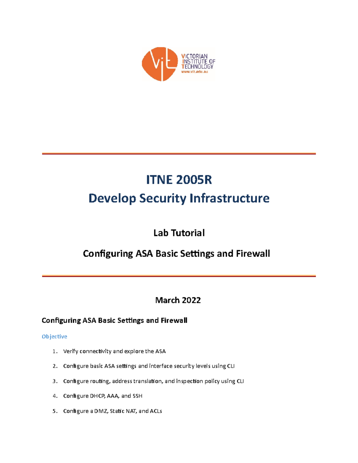 ITNE2005 R Lab Tutorial: Configuring ASA Settings & Security Policies ...