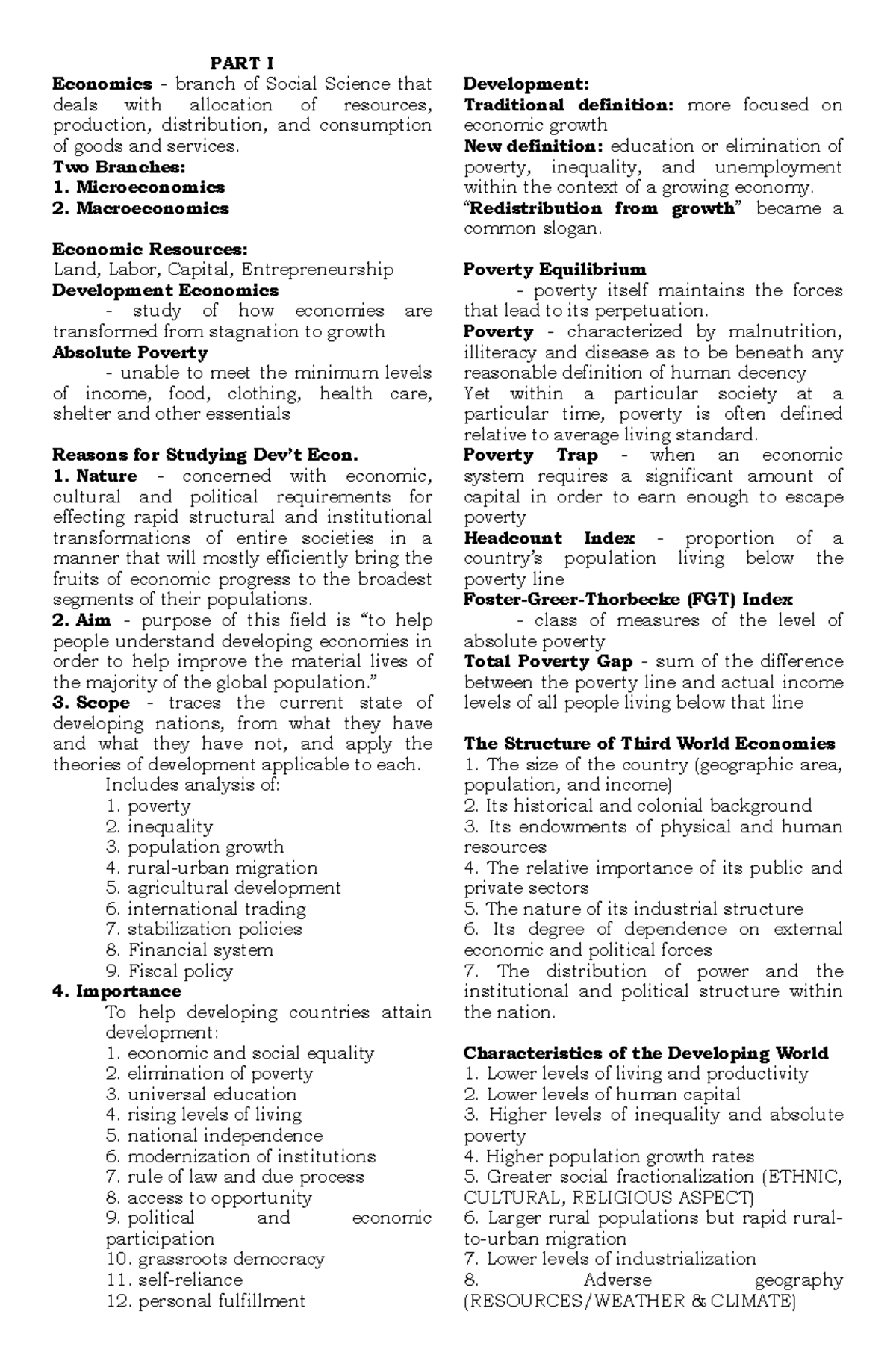Ecodev midterm reviewer: key concepts in development economics - Studocu