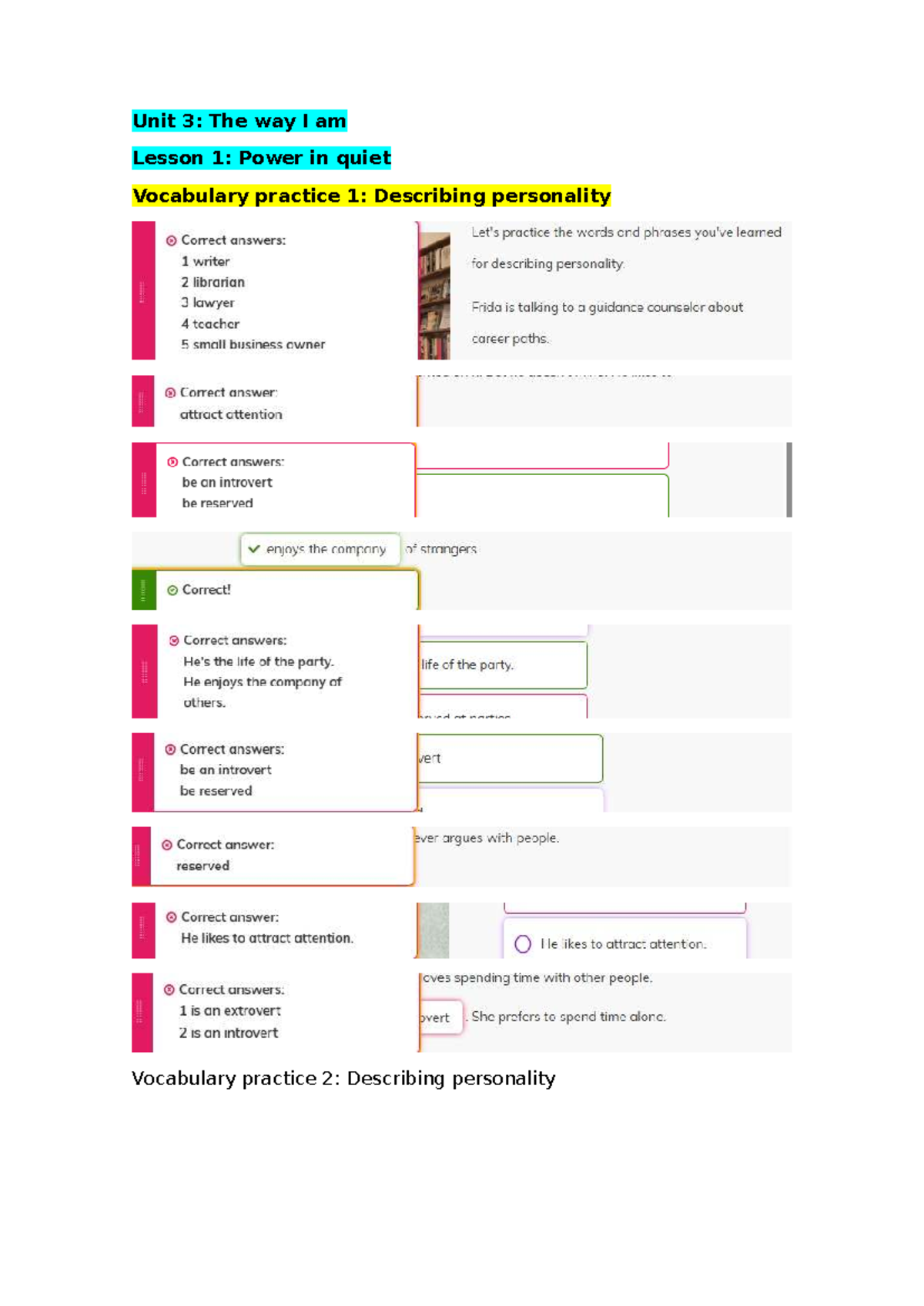 Unit 3: Evolve Digital Ingles 5 - Lesson & Vocabulary Practices - Studocu