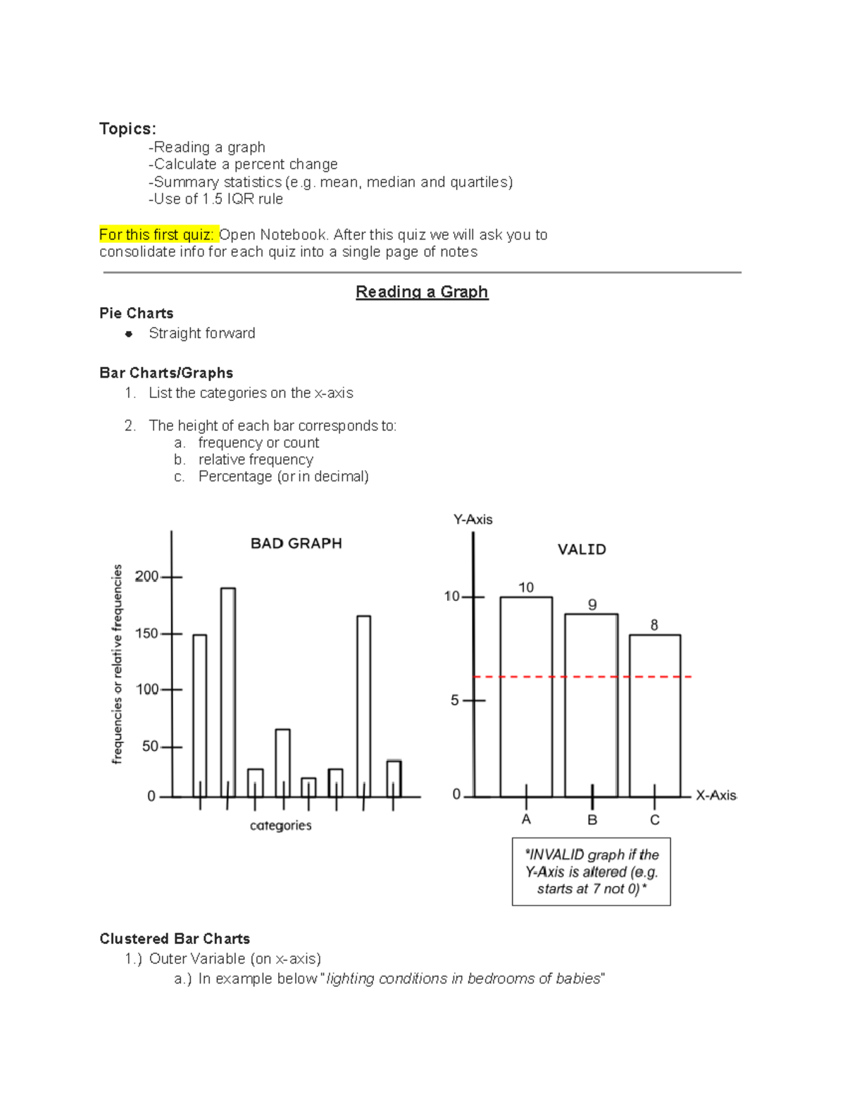 Quiz #1 - Stats Notes: Graphs, Percent Change & IQR Analysis - Studocu