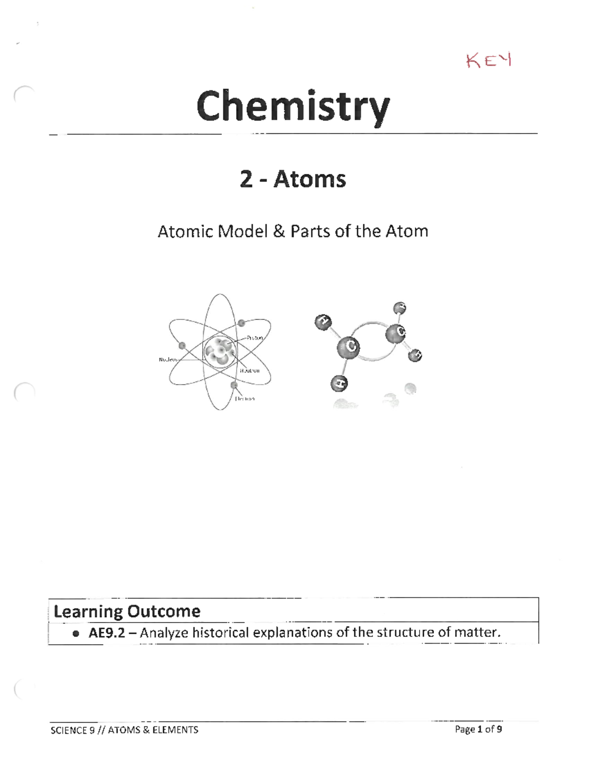 SCIENCE 9: Atomic Theory & Structure of the Atom - Key Notes - Studocu