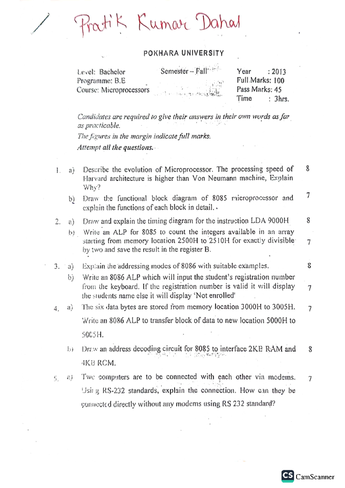 Microprocessor Past Questions - BE Fall Semester 2015 - Studocu