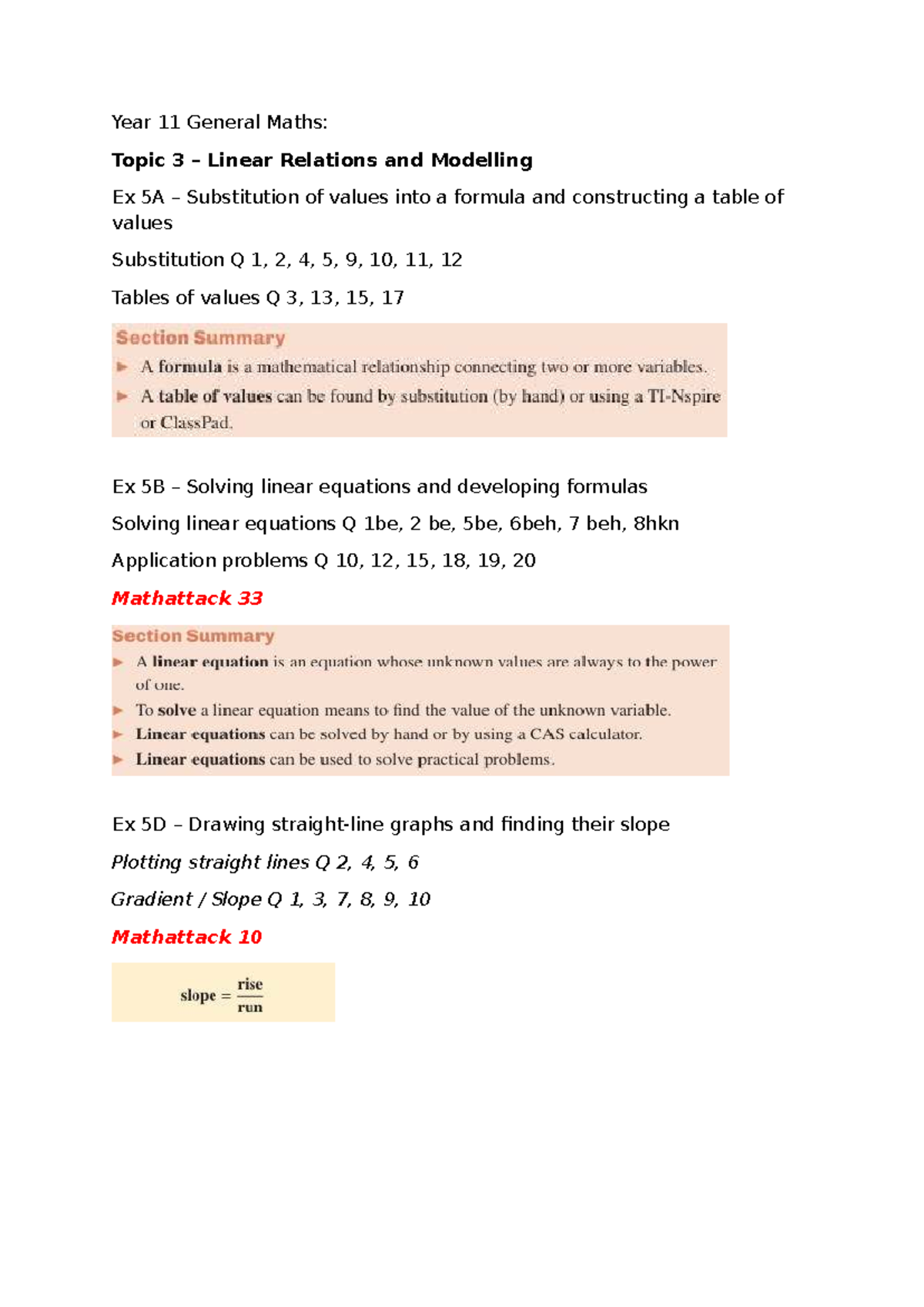 Year 11 General Maths: Linear Relations & Modelling Notes - Studocu