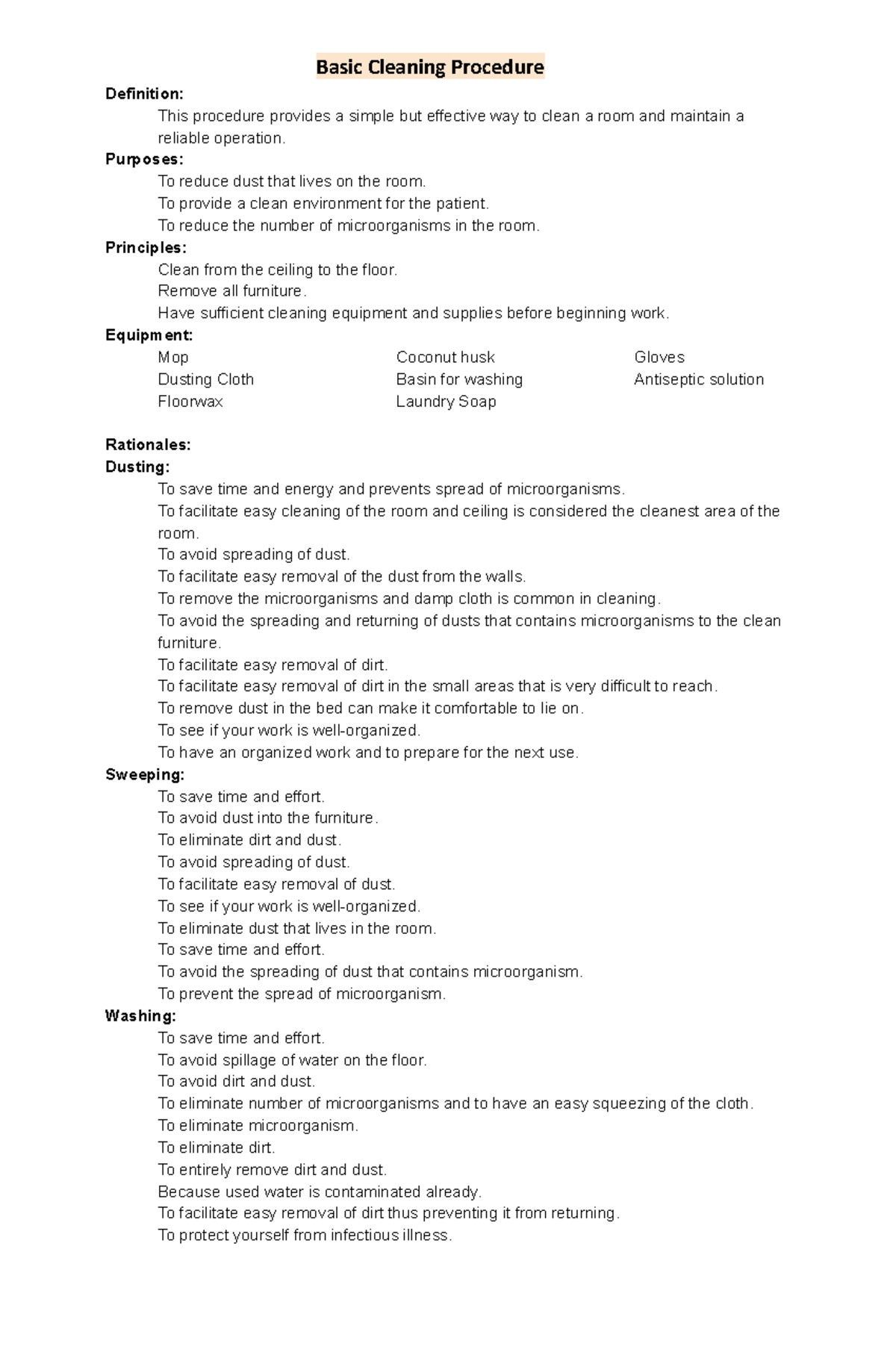 Nursing Procedures and Protocols: Cleaning, Gloving, and Bed Care - Studocu