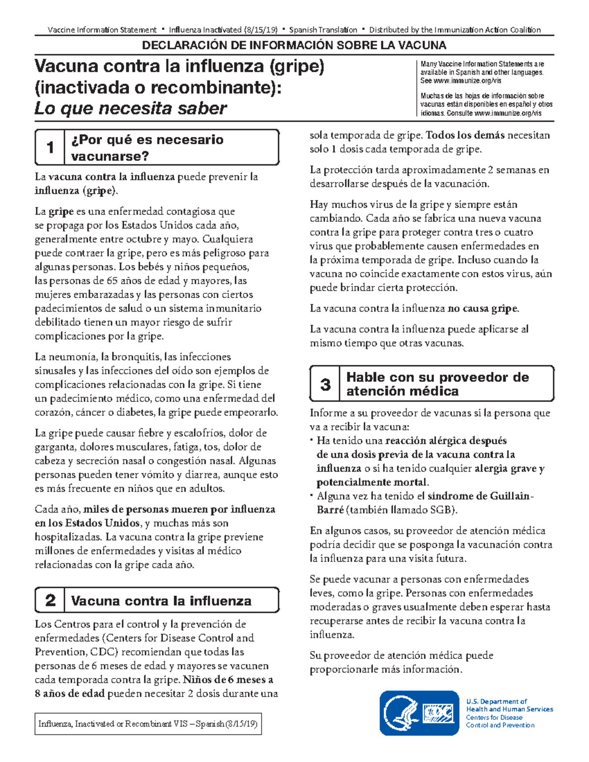 Declaración de Información sobre la Vacuna contra la Influenza (VIS ...