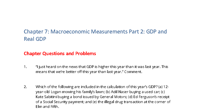 ECO104 Chapter 7: GDP & Real GDP Questions and Problems - Studocu