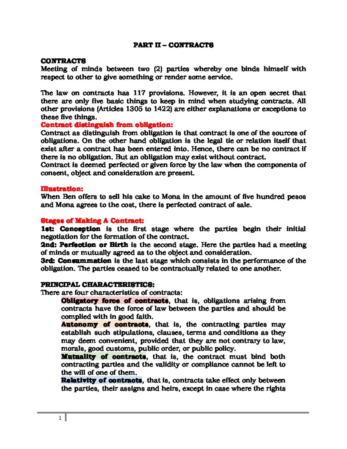 Contracts (Part II): Key Principles and Characteristics in Law - Studocu
